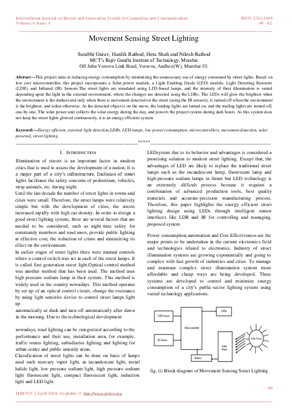 (PDF) Movement Sensing Street Lighting