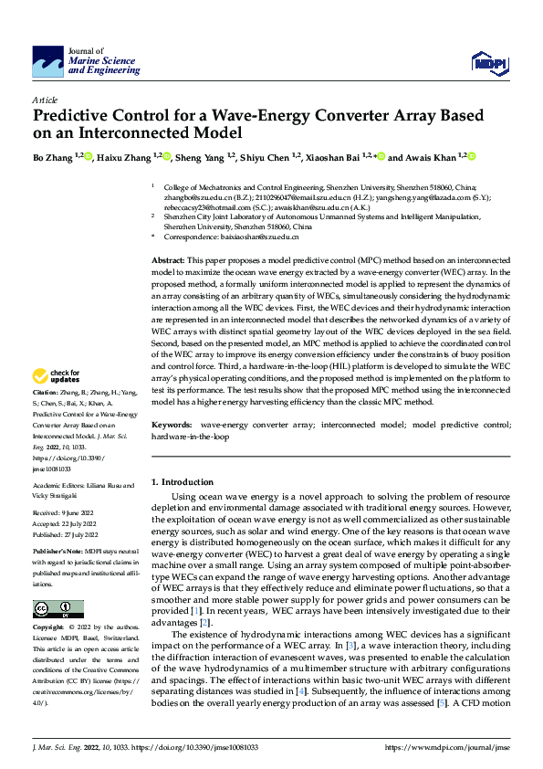 (PDF) Predictive Control for a Wave-Energy Converter Array Based on an Interconnected Model