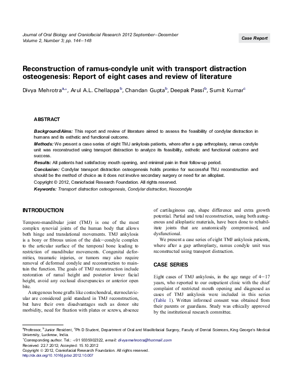 (PDF) Reconstruction of ramus-condyle unit with transport distraction ...