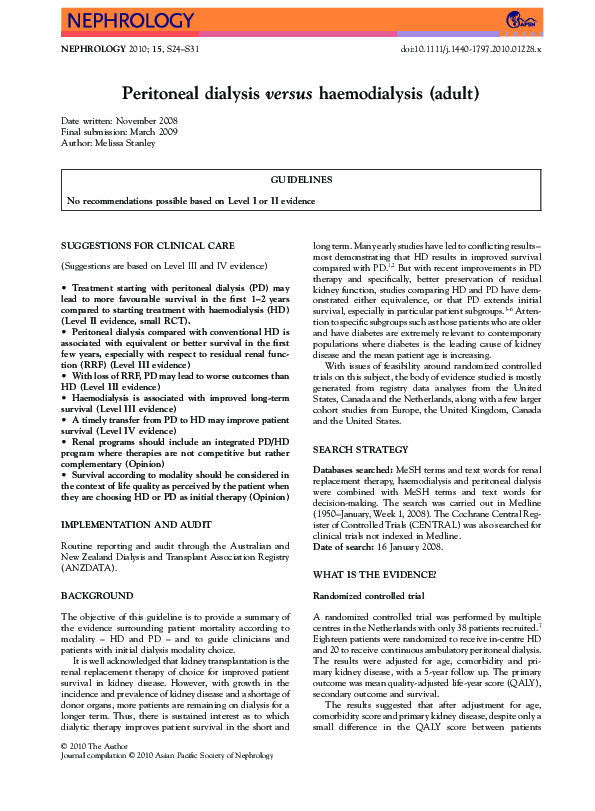 (PDF) Peritoneal dialysis versus haemodialysis (adult)