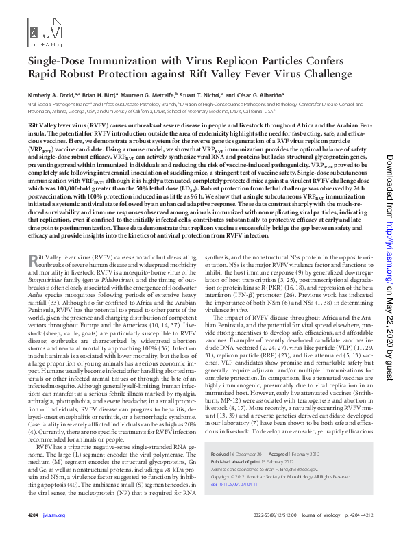 (PDF) Single-Dose Immunization with Virus Replicon Particles Confers ...