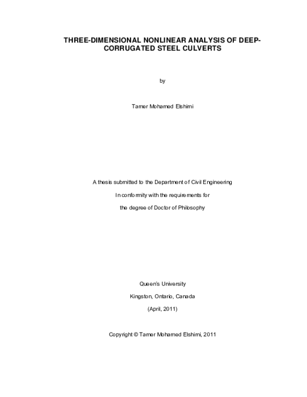 (PDF) Three-Dimensional Nonlinear Analysis of Deep-Corrugated Steel Culverts