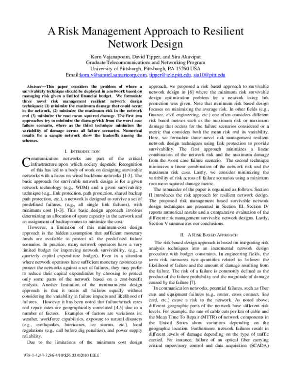 (PDF) A risk management approach to resilient network design