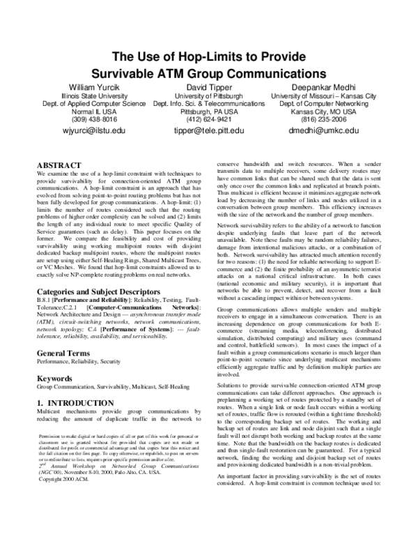 (PDF) The use of hop-limits to provide survivable ATM group communications