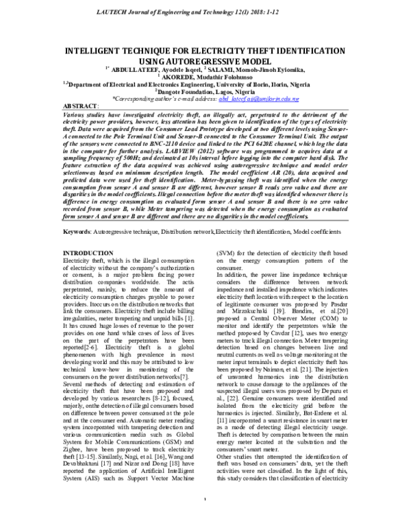 (PDF) Intelligent Technique for Electricity Theft Identification Using ...