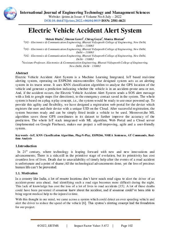 (PDF) Electric Vehicle Accident Alert System