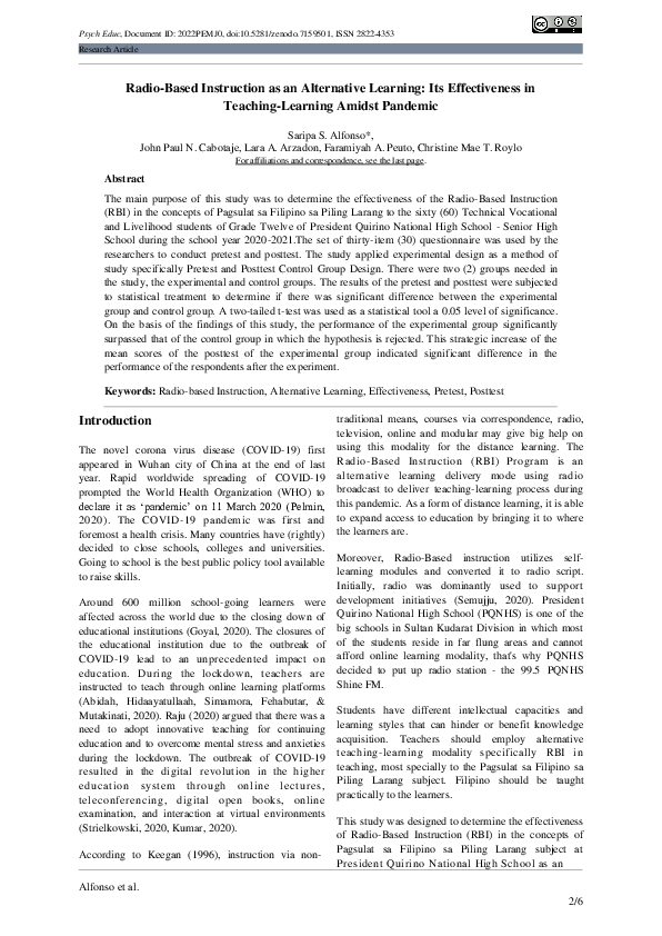 (PDF) Radio-Based Instruction as an Alternative Learning: Its ...