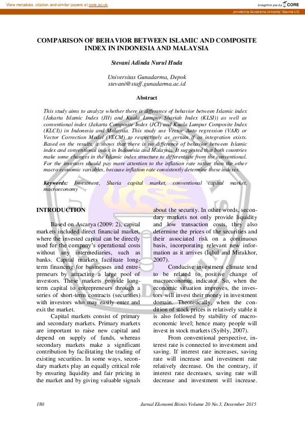(PDF) Comparison of Behavior Between Islamic and Composite Index in ...