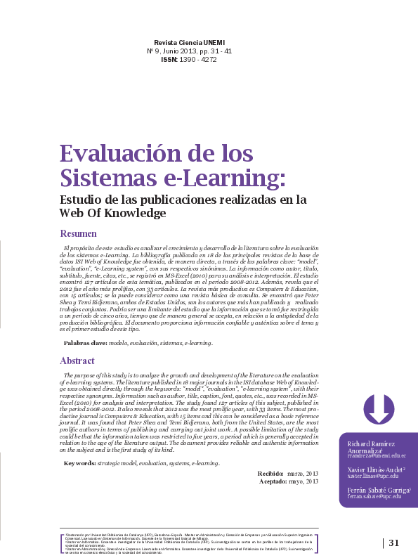 (PDF) Evaluación de los Sistemas e-Learning: Estudio de las ...