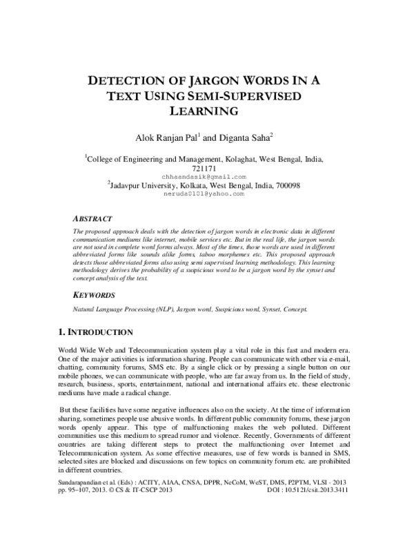 (PDF) Detection of Jargon Words in a Text Using Semi-Supervised Learning