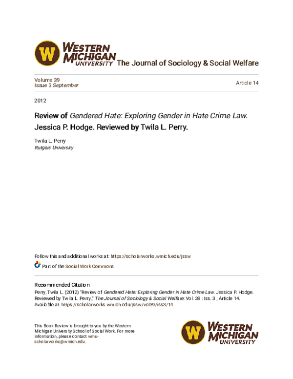 (PDF) Review of Gendered Hate: Exploring Gender in Hate Crime Law ...