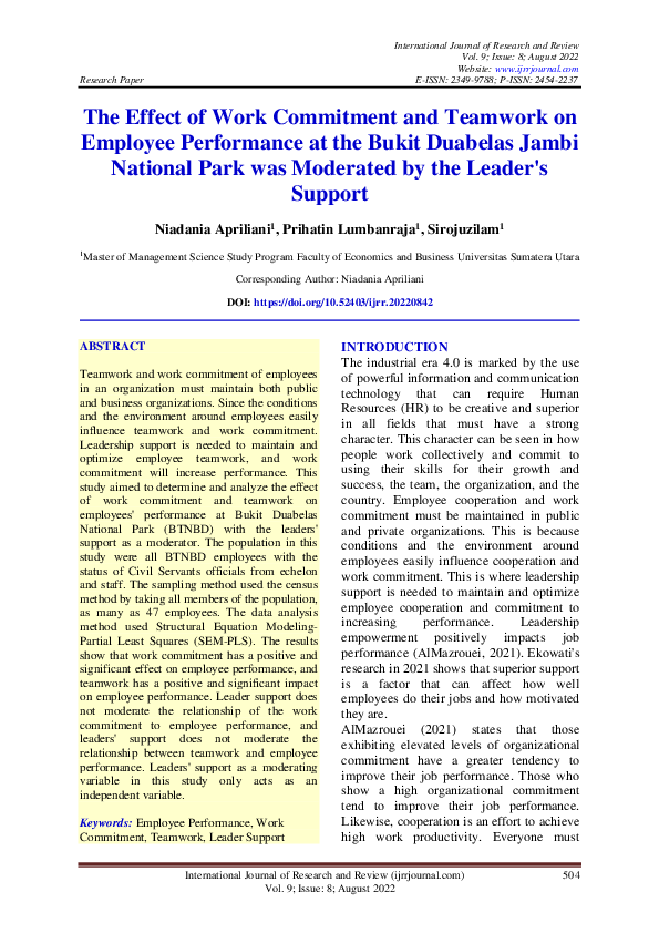 (PDF) The Effect of Work Commitment and Teamwork on Employee ...