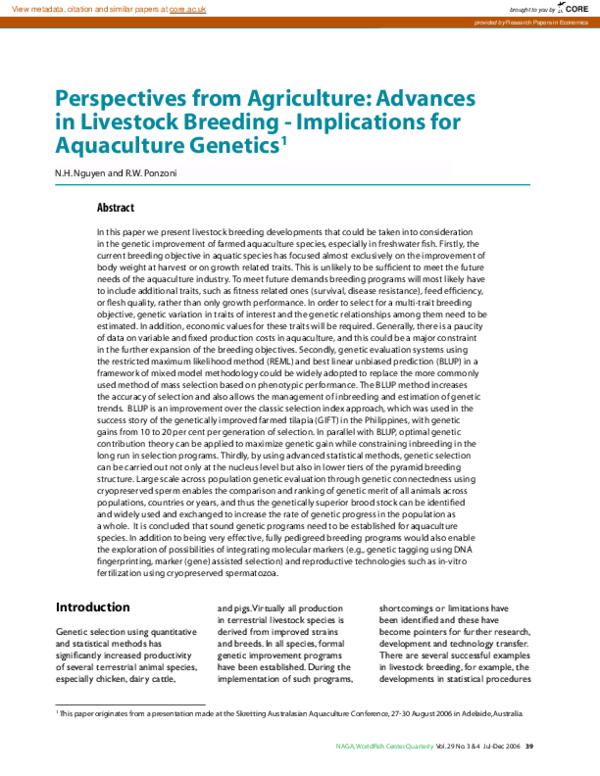 (PDF) Perspectives from Agriculture: Advances in livestock breeding ...