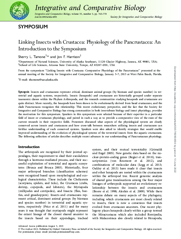 (PDF) Linking Insects with Crustacea: Physiology of the Pancrustacea ...