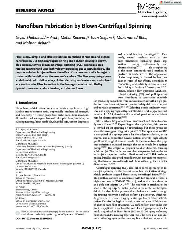 (PDF) Nanofibers Fabrication by Blown‐Centrifugal Spinning