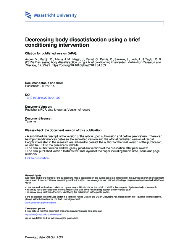 (PDF) Decreasing body dissatisfaction using a brief conditioning ...