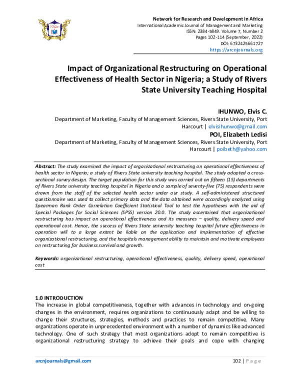 (PDF) Impact of Organizational Restructuring on Operational ...