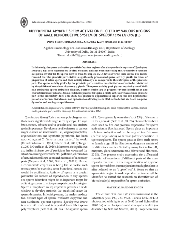 (PDF) Differential Apyrene Sperm Activation Elicited by Regions of Male ...