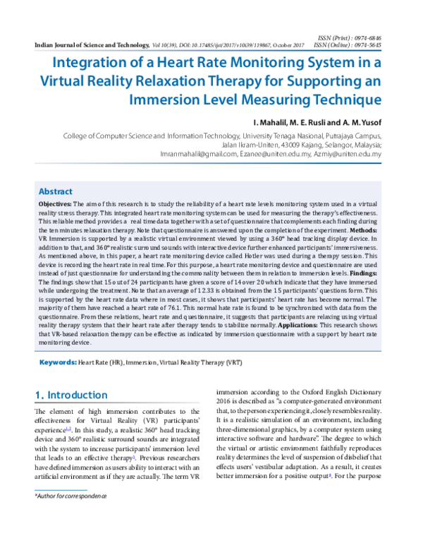 (PDF) Integration of a Heart Rate Monitoring System in a Virtual ...