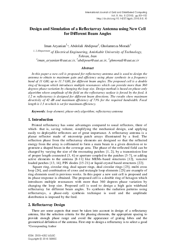 Pdf Design And Simulation Of A Reflectarray Antenna Using New Cell