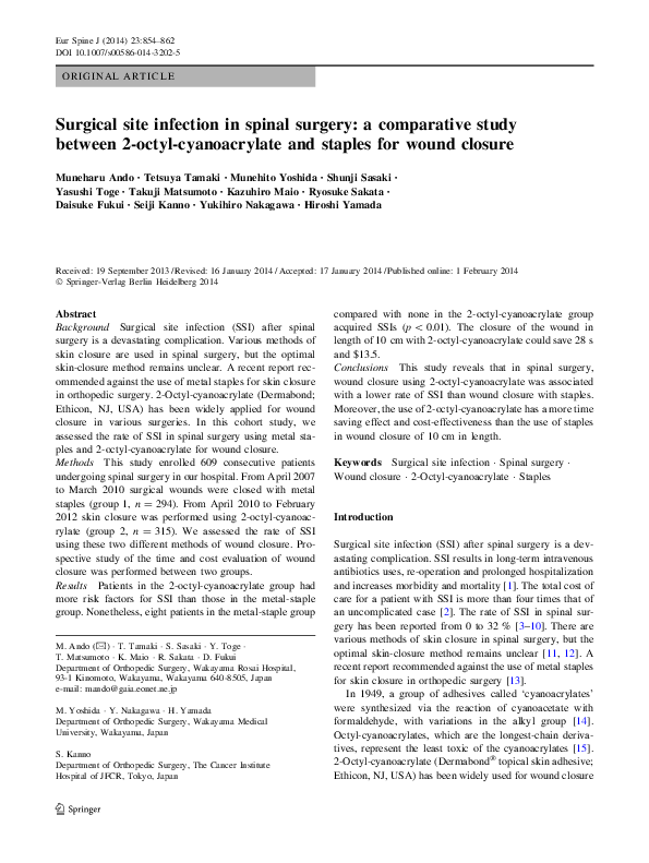 (PDF) Surgical site infection in spinal surgery: a comparative study ...