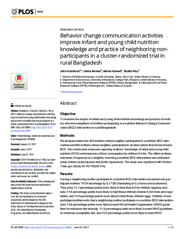 (PDF) Behavior change communication activities improve infant and young child nutrition ...