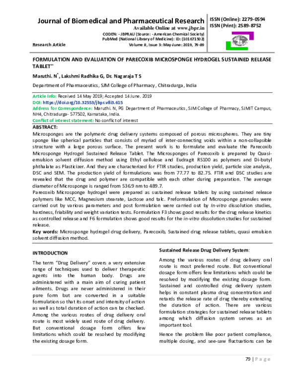 (PDF) Formulation and Evaluation of Parecoxib Microsponge Hydrogel ...