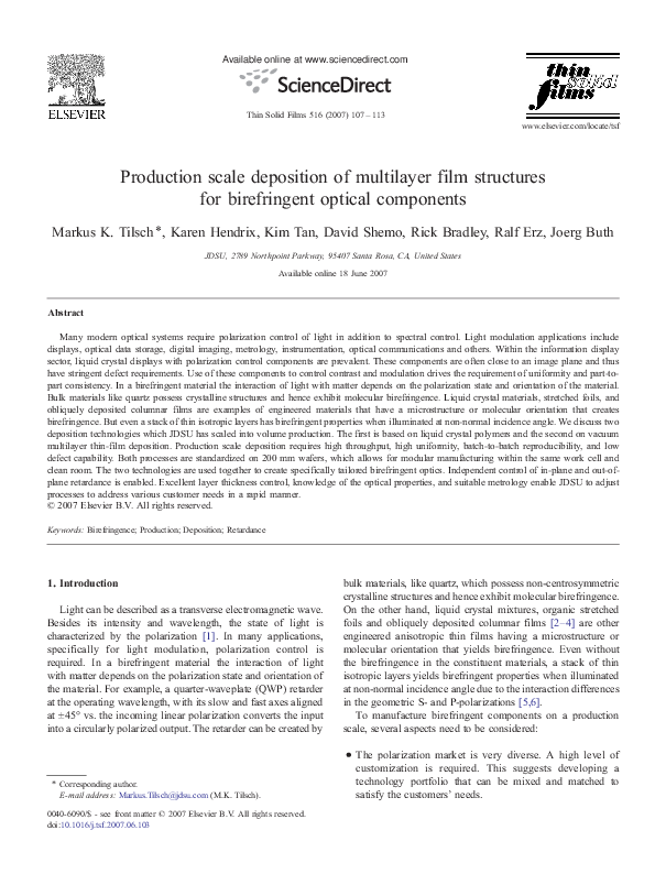 (PDF) Production scale deposition of multilayer film structures for ...