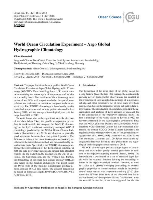 (PDF) World Ocean Circulation Experiment – Argo Global Hydrographic ...
