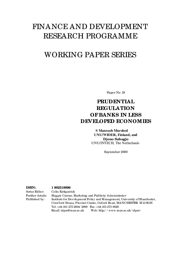 (PDF) Finance and Development Research Programme Working Paper Series
