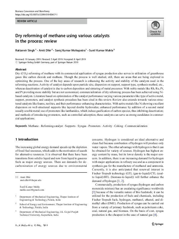 (PDF) Dry reforming of methane using various catalysts in the process ...