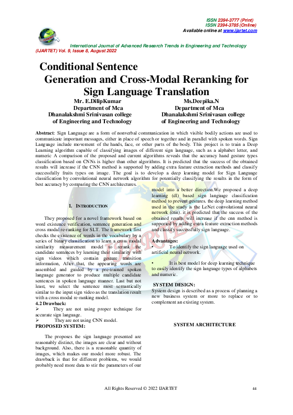 (PDF) Conditional Sentence Generation and Cross-Modal Reranking for Sign Language Translation