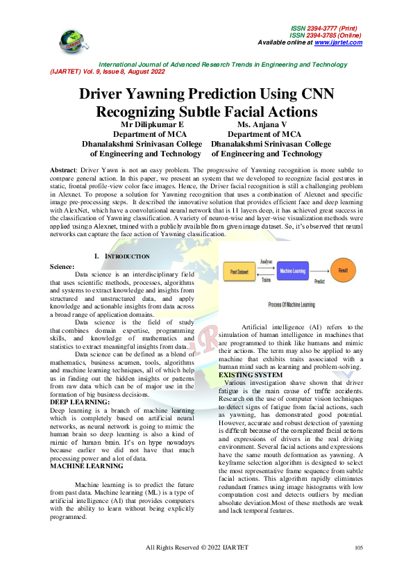 (PDF) Driver Yawning Prediction Using CNN Recognizing Subtle Facial Actions