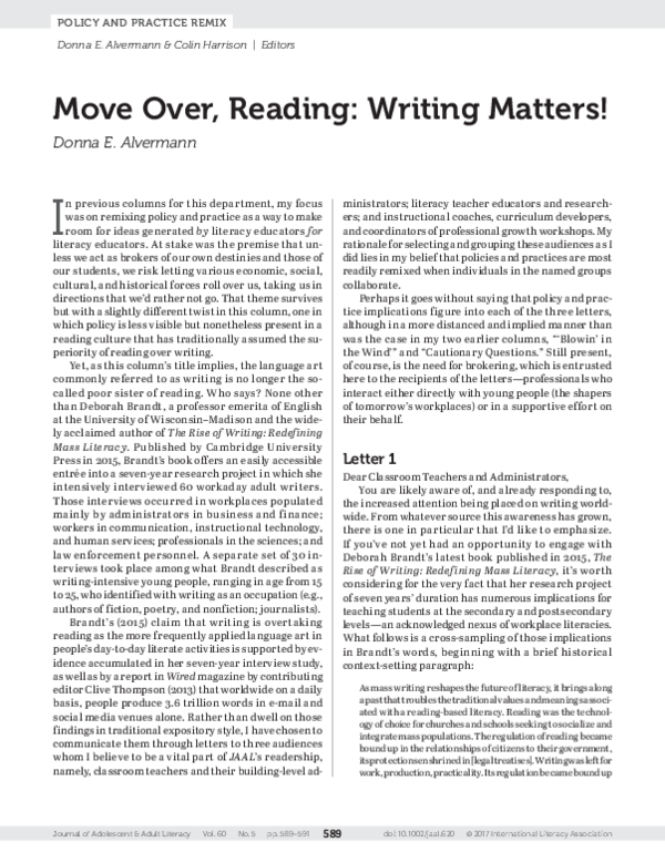 (PDF) Move Over, Reading: Writing Matters!