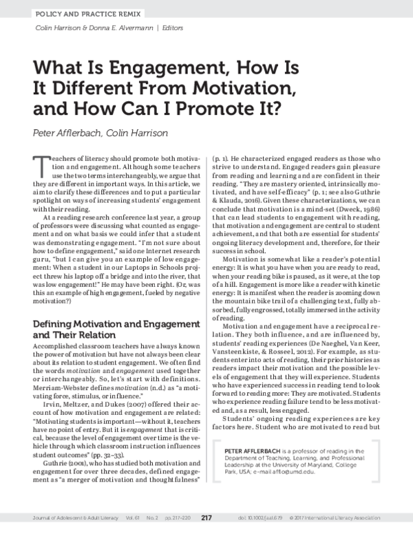 (PDF) What Is Engagement, How Is It Different From Motivation, and How ...