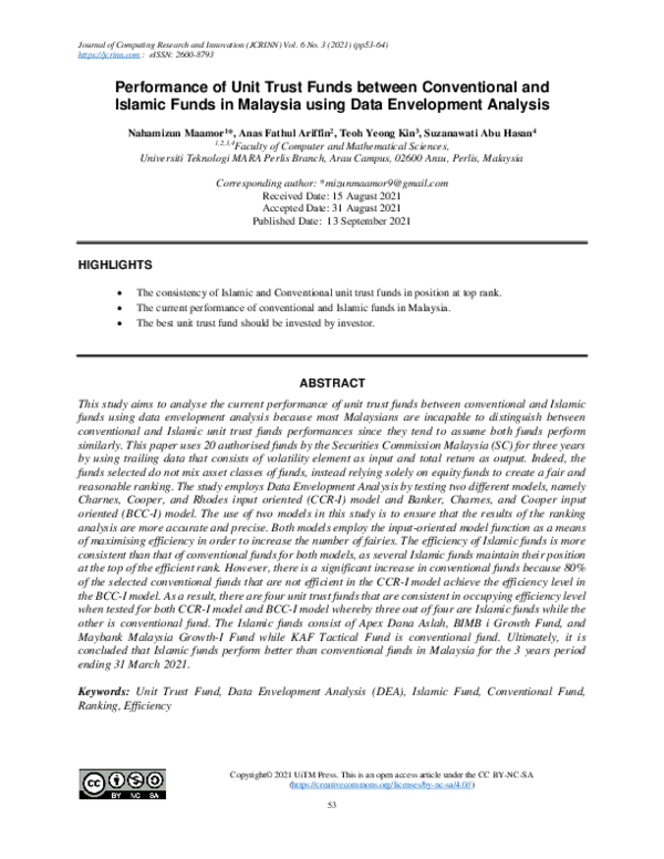 (PDF) Performance of Unit Trust Funds between Conventional and Islamic ...