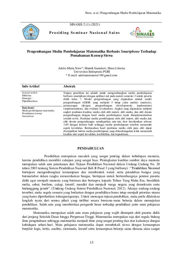 (PDF) Pengembangan Media Pembelajaran Matematika Berbasis Smartphone Terhadap Pemahaman Konsep Siswa