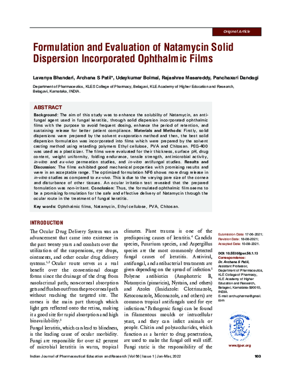 (PDF) Formulation and Evaluation of Natamycin Solid Dispersion ...