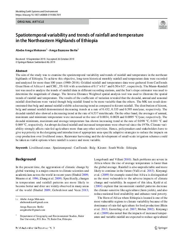 (PDF) Spatio-temporal Variability and Trends of Rainfall and Temperature Over Gamo Gofa Zone ...
