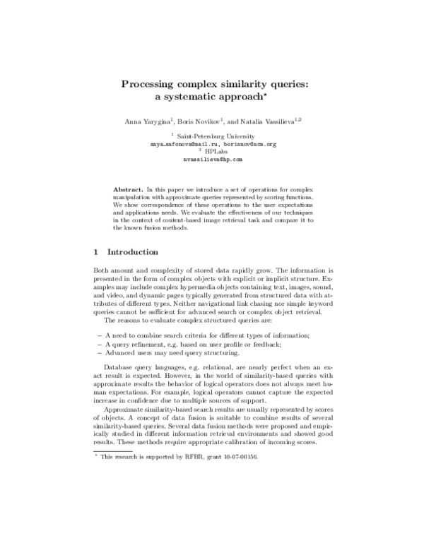 (PDF) Processing complex similarity queries: A systematic approach