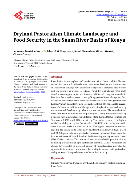 (PDF) Dryland Pastoralism Climate Landscape and Food Security in the ...