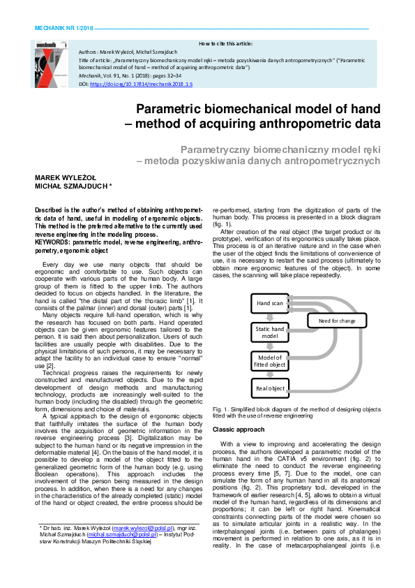 (PDF) Parametric biomechanical model of hand – method of acquiring ...