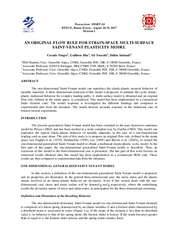 (PDF) An original flowrule for strain-space multi-surface saint-venant ... (PDF) An original flowrule for strain-space multi-surface saint-venant ...