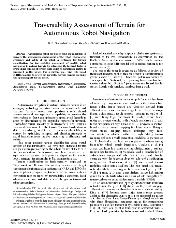 (PDF) Traversability Assessment of Terrain for Autonomous Robot Navigation