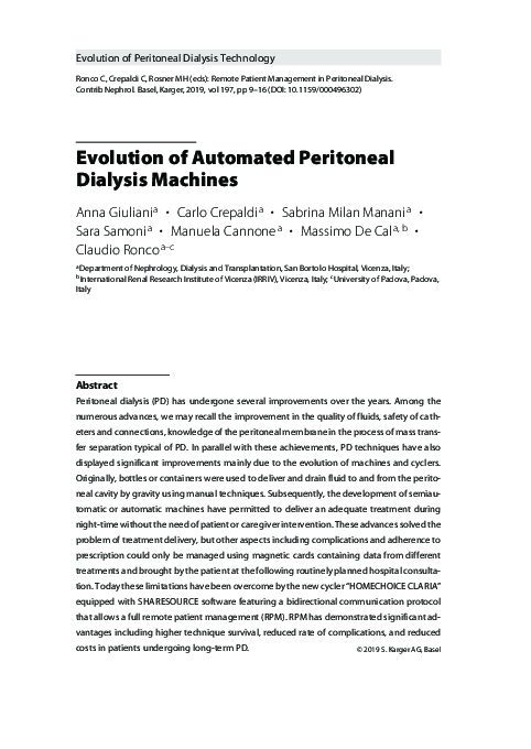 (PDF) Evolution of Automated Peritoneal Dialysis Machines | Manuela ...