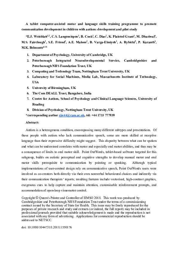 (PDF) A Tablet Computer-Assisted Motor and Language Skills Training ...
