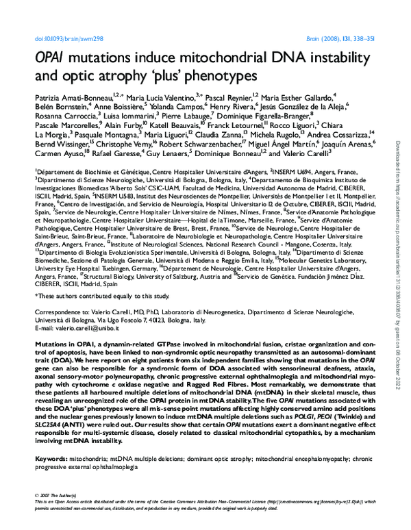 (PDF) OPA1 mutations induce mitochondrial DNA instability and optic ...