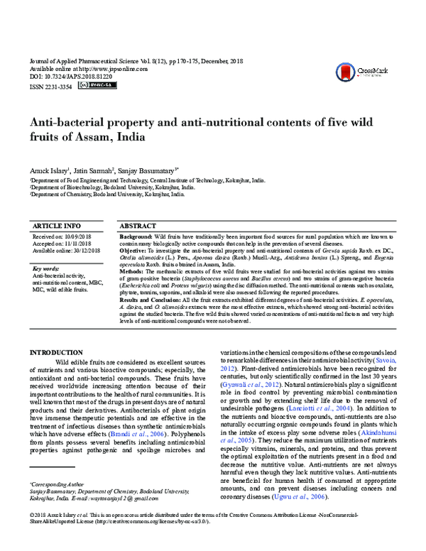 (PDF) Anti-bacterial property and anti-nutritional contents of five ...