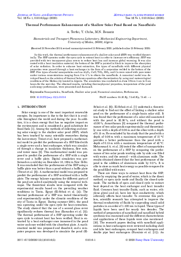 (PDF) Thermal Performance Enhancement of a Shallow Solar Pond Based on ...