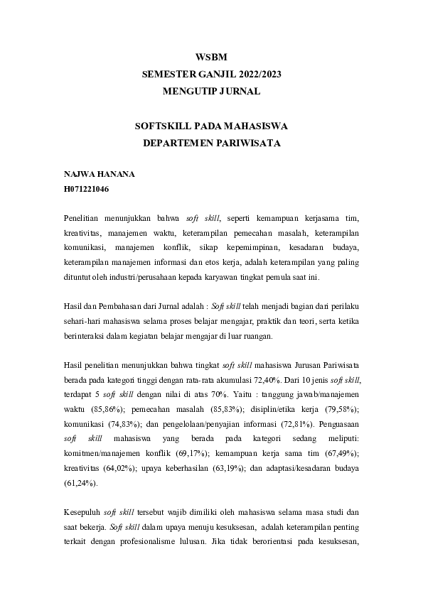 (PDF) WSBM MENGUTIP JURNAL SOFTSKILL PADA MAHASISWA